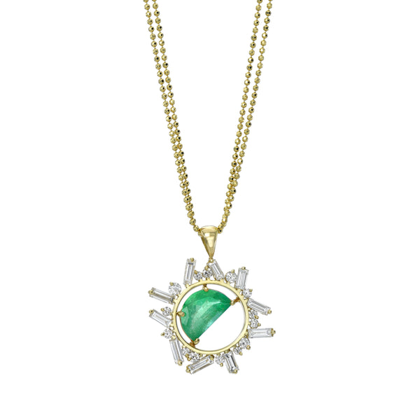 Open Circle Emerald Half Moon Necklace by Meredith Young