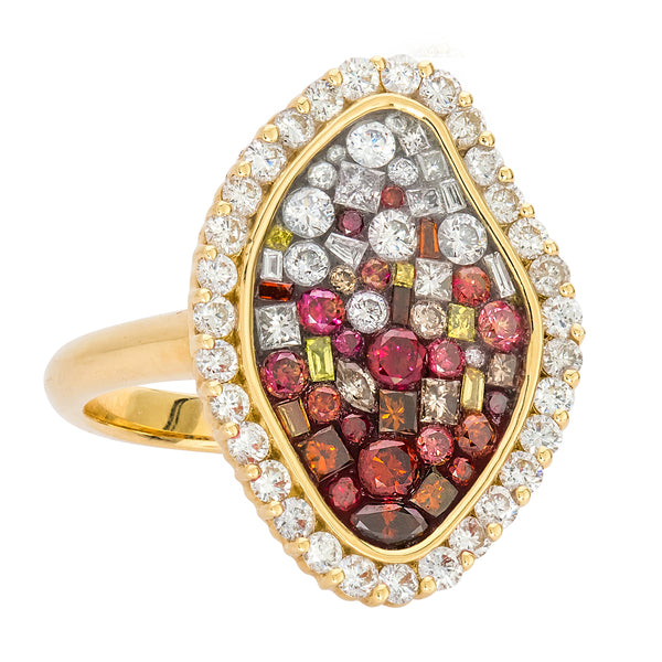 Red, Yellow and White Diamond Ombre Supernova Ring in 18k