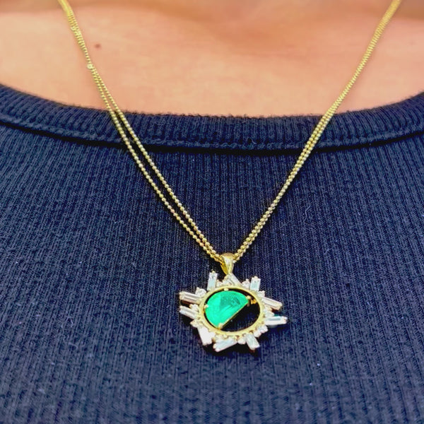 Open Circle Emerald Half Moon Necklace by Meredith Young