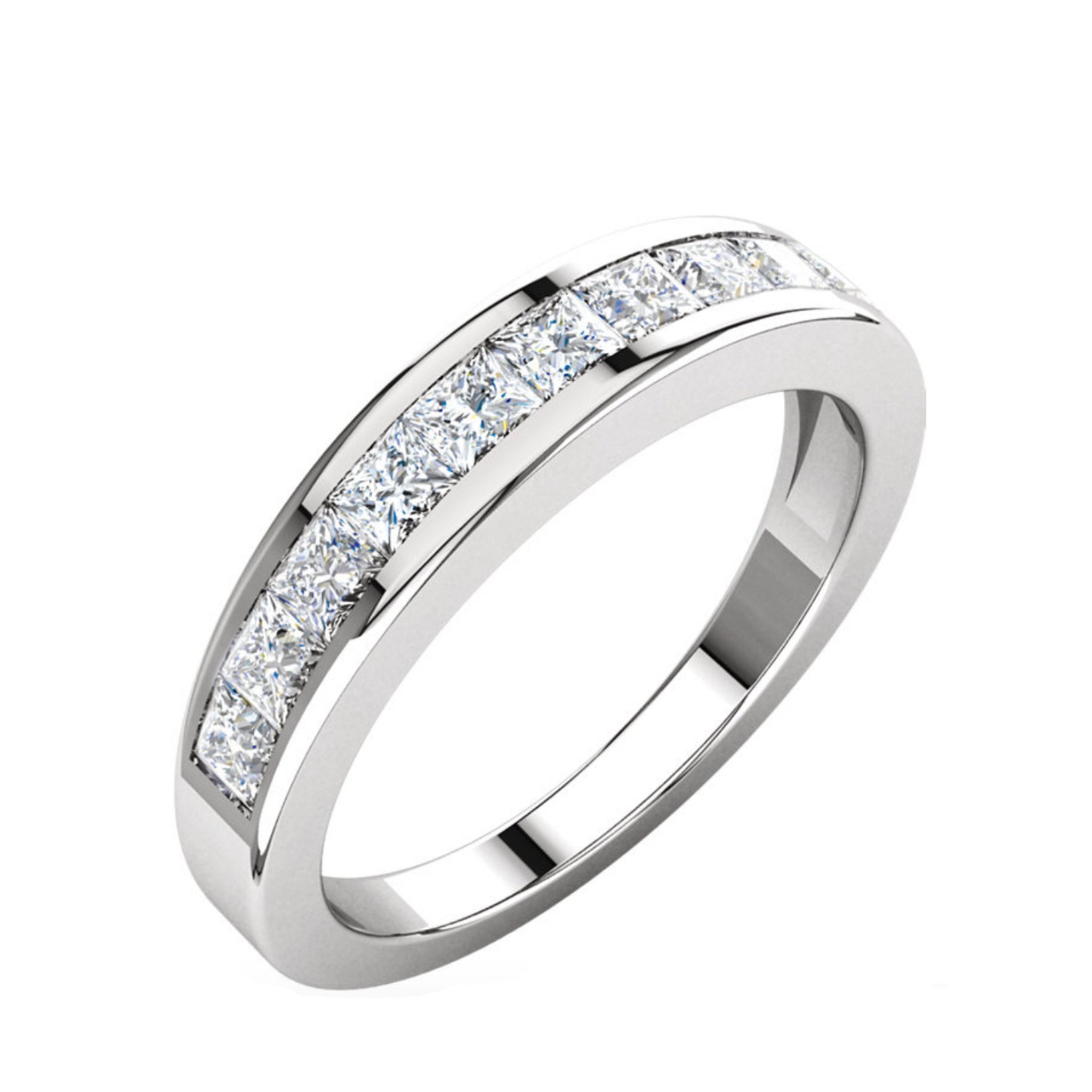 Channel Set, Princess-Cut Diamond Anniversary Stack Band in White, Yel