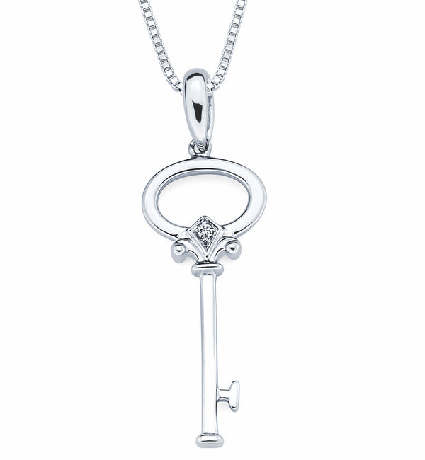 Sterling Silver Diamond Key Necklace