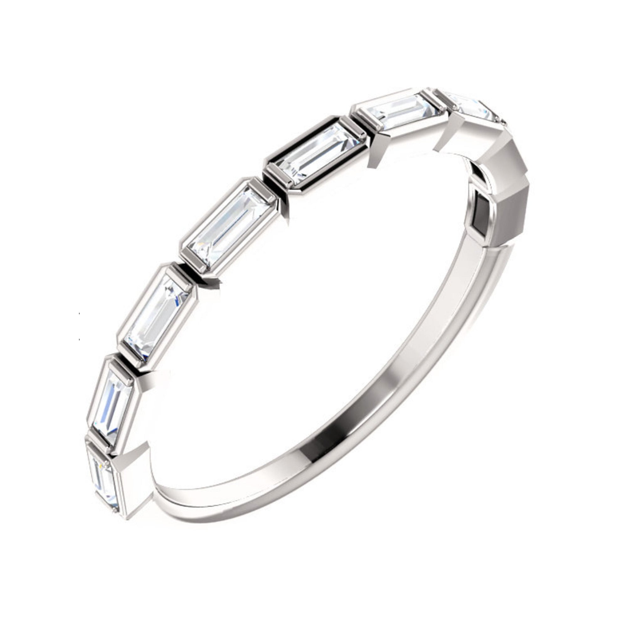 Bezel-Set Baguette Diamond Stack Band in White, Yellow or Rose Gold