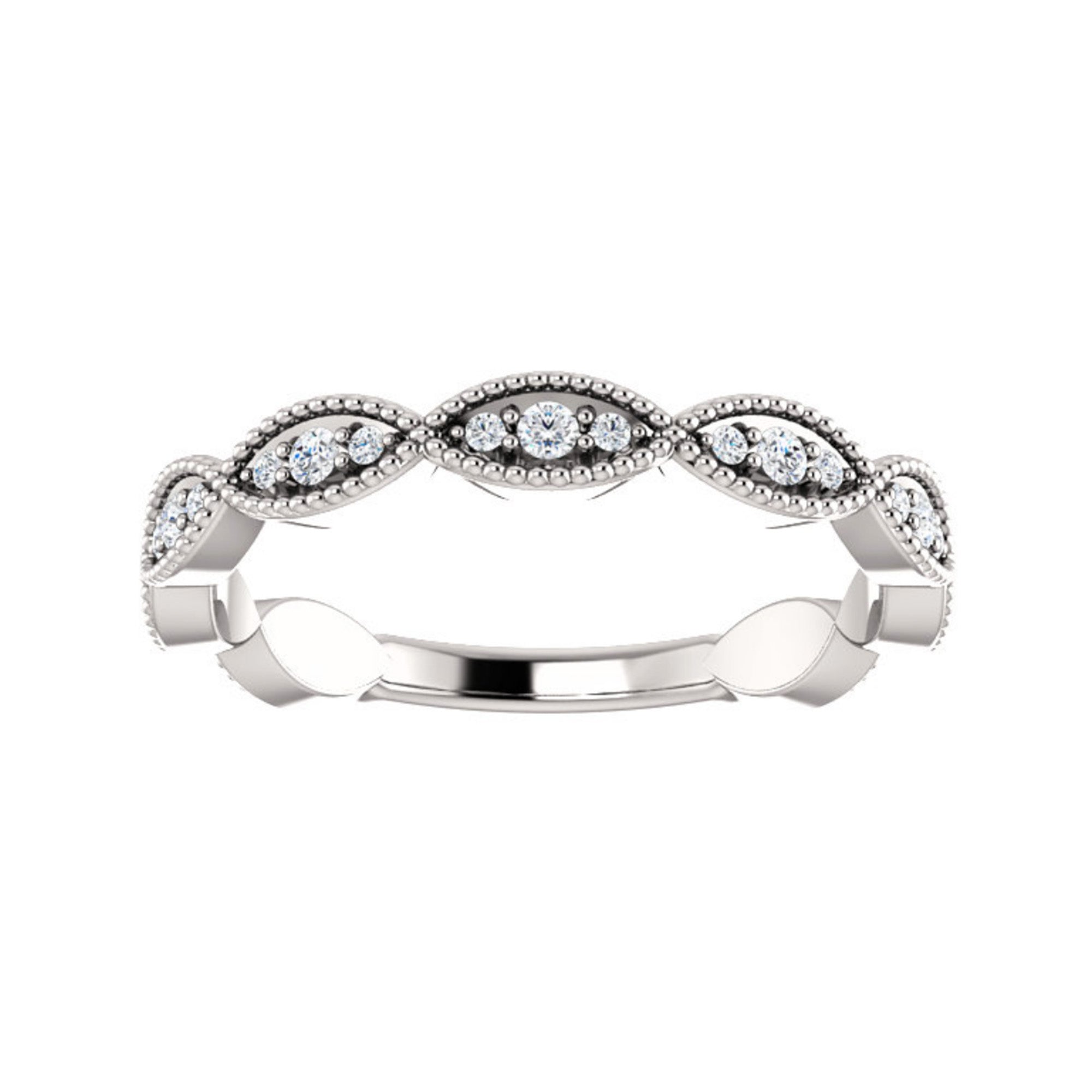 Milgrain Detail, Marquise Shaped Diamond Stack Band in White, Yellow o