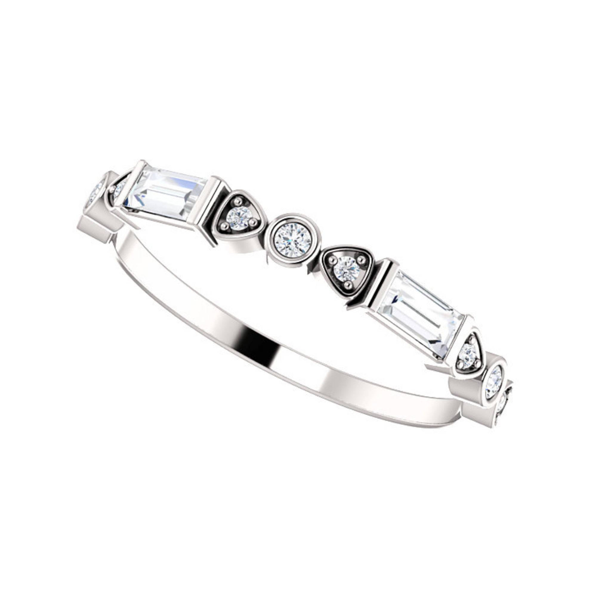 Mixed-Shape Diamond Stack Band in White, Yellow or Rose Gold