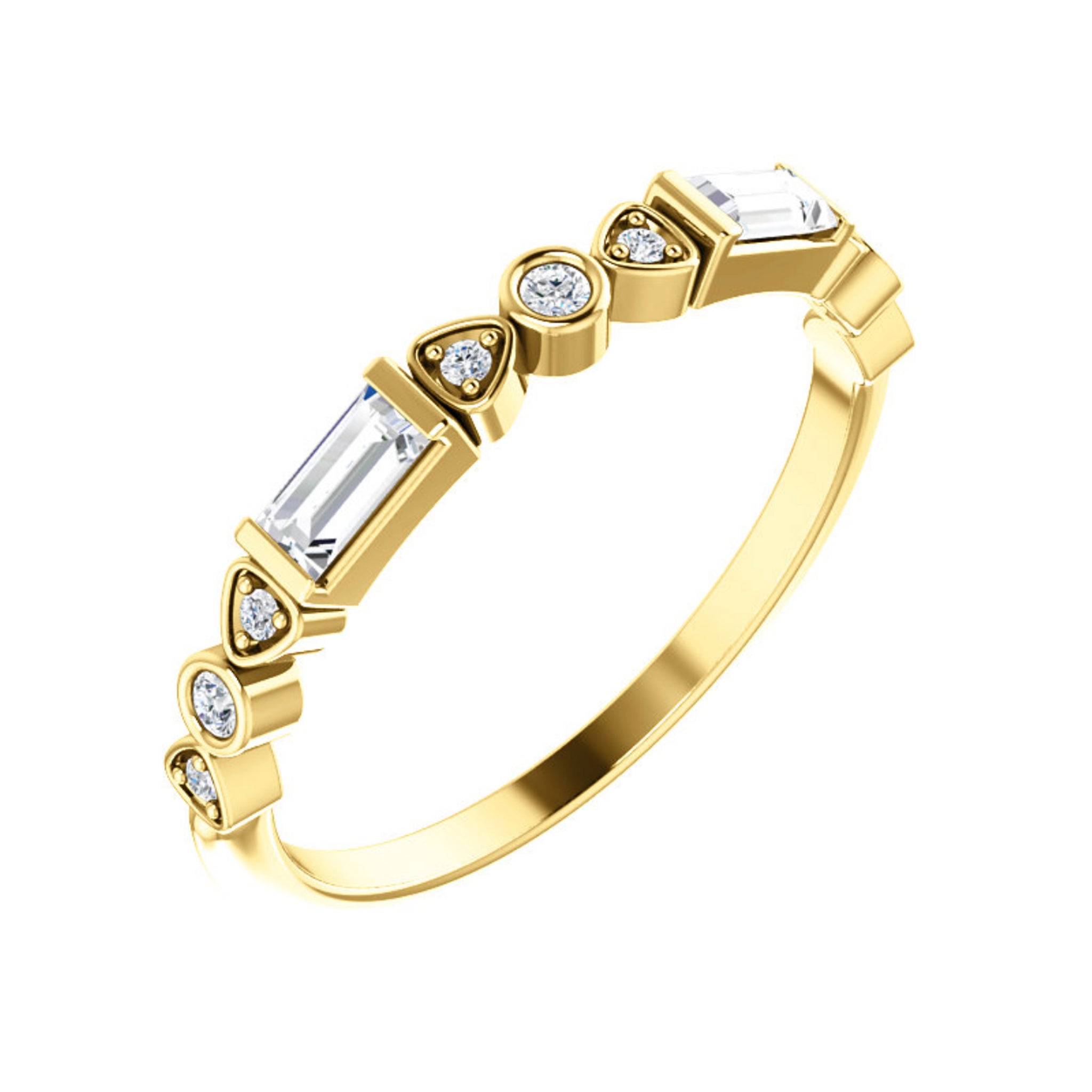 Mixed-Shape Diamond Stack Band in White, Yellow or Rose Gold