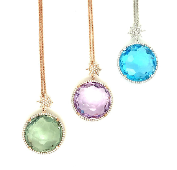 Large Rocks Necklace by Lisa Nik - Green Quartz, Amethyst and Blue Top