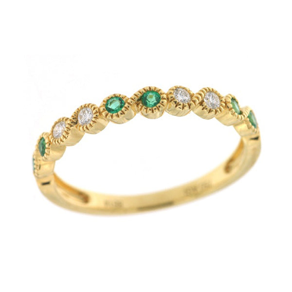 Emerald and Diamond Scalloped Stack Ring